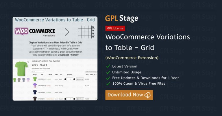 WooCommerce Variations to Table – Grid